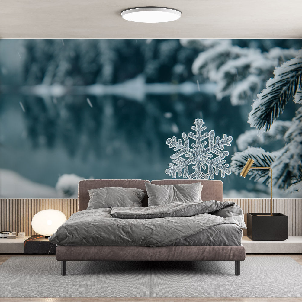 Snowflake Wallpaper | Snowy Fir Trees — WonderMural