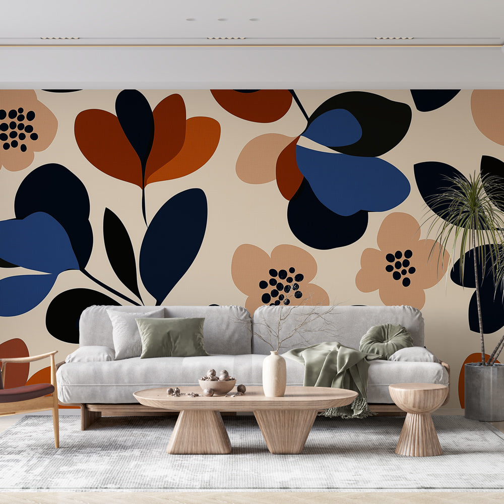 Mural Wallpaper abstract floral | Pattern of flowers and leaves in ric ...