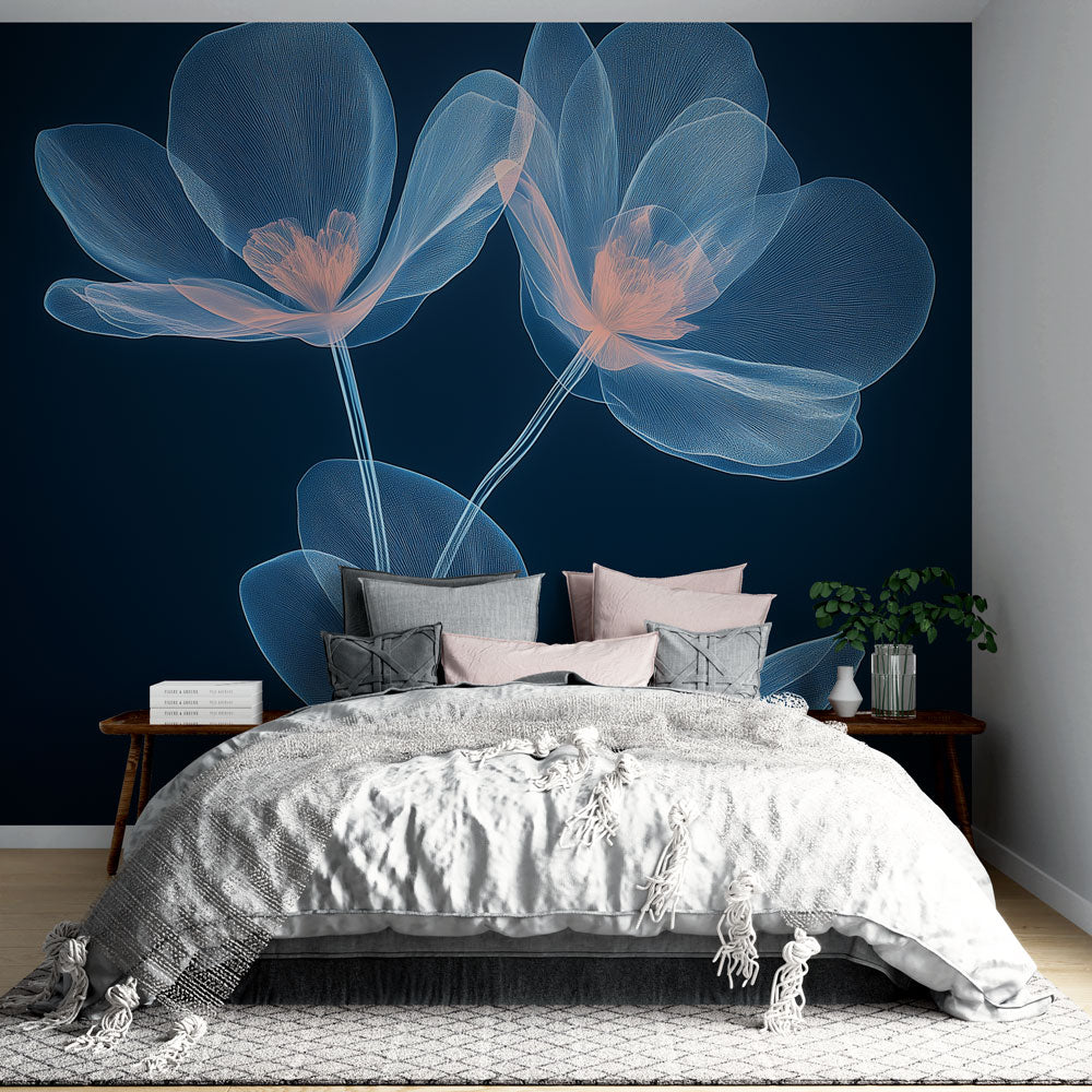 Mural Wallpaper floral | Two delicate flowers in translucent effect ...