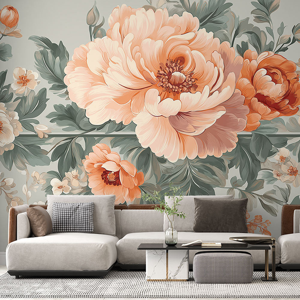 Mural Wallpaper floral | Elegance of pastel flowers — WonderMural