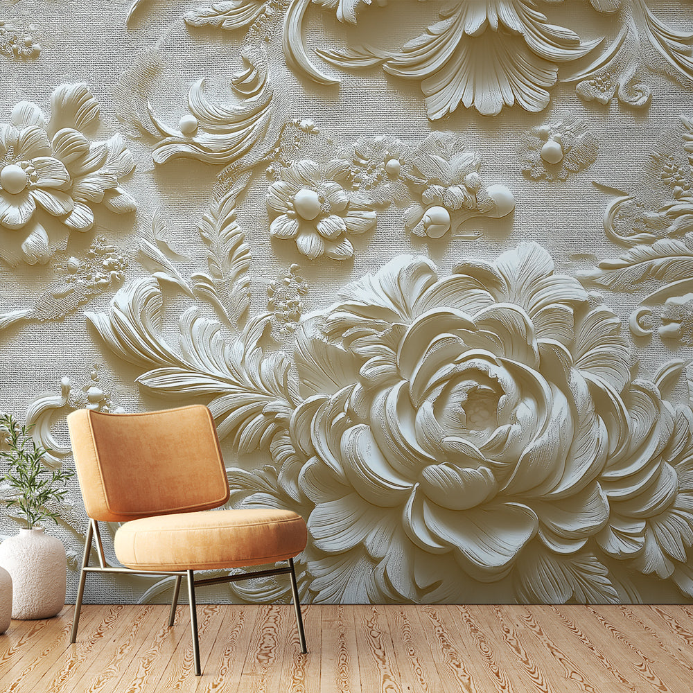 Mural Wallpaper floral | Elegant 3D pattern in cream — WonderMural