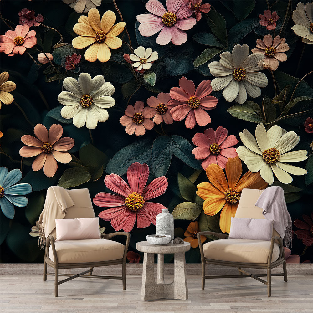 Tapete floral | Lebhaftes Muster verschiedener Blumen — WonderMural