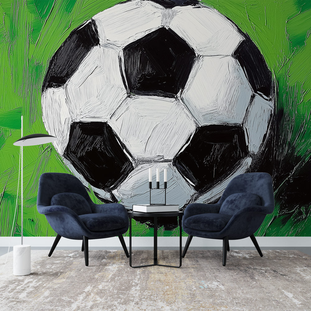Mural Wallpaper football | Soccer ball on a green field — WonderMural