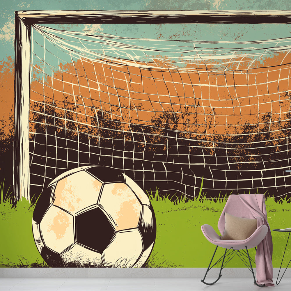 Mural Wallpaper football | Goal and ball on the field — WonderMural