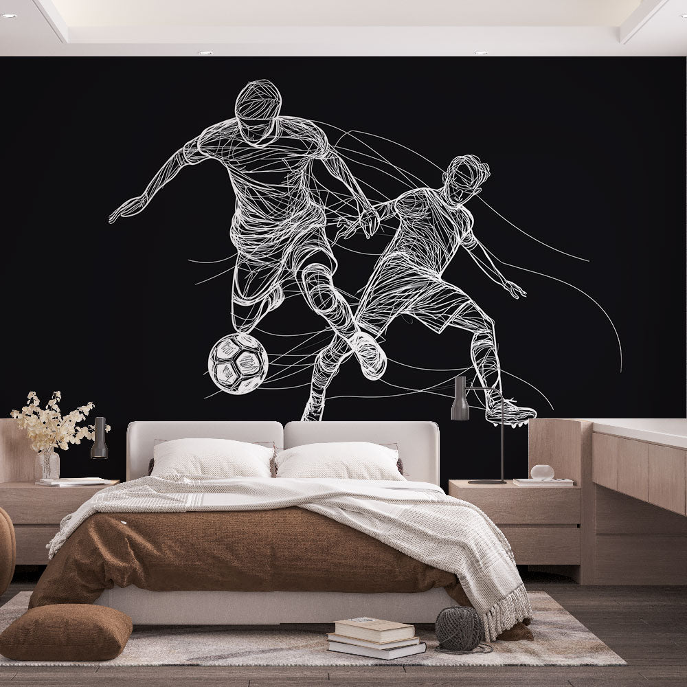 Mural Wallpaper football | Dynamic silhouettes of football players ...