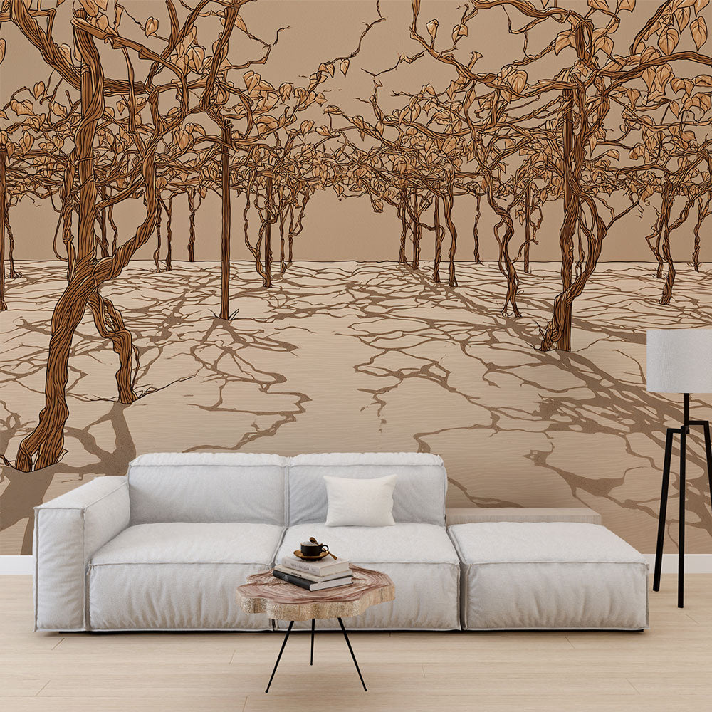 Foto Behang voor abstract bos | Gestileerde bomen met knoestige takken ...