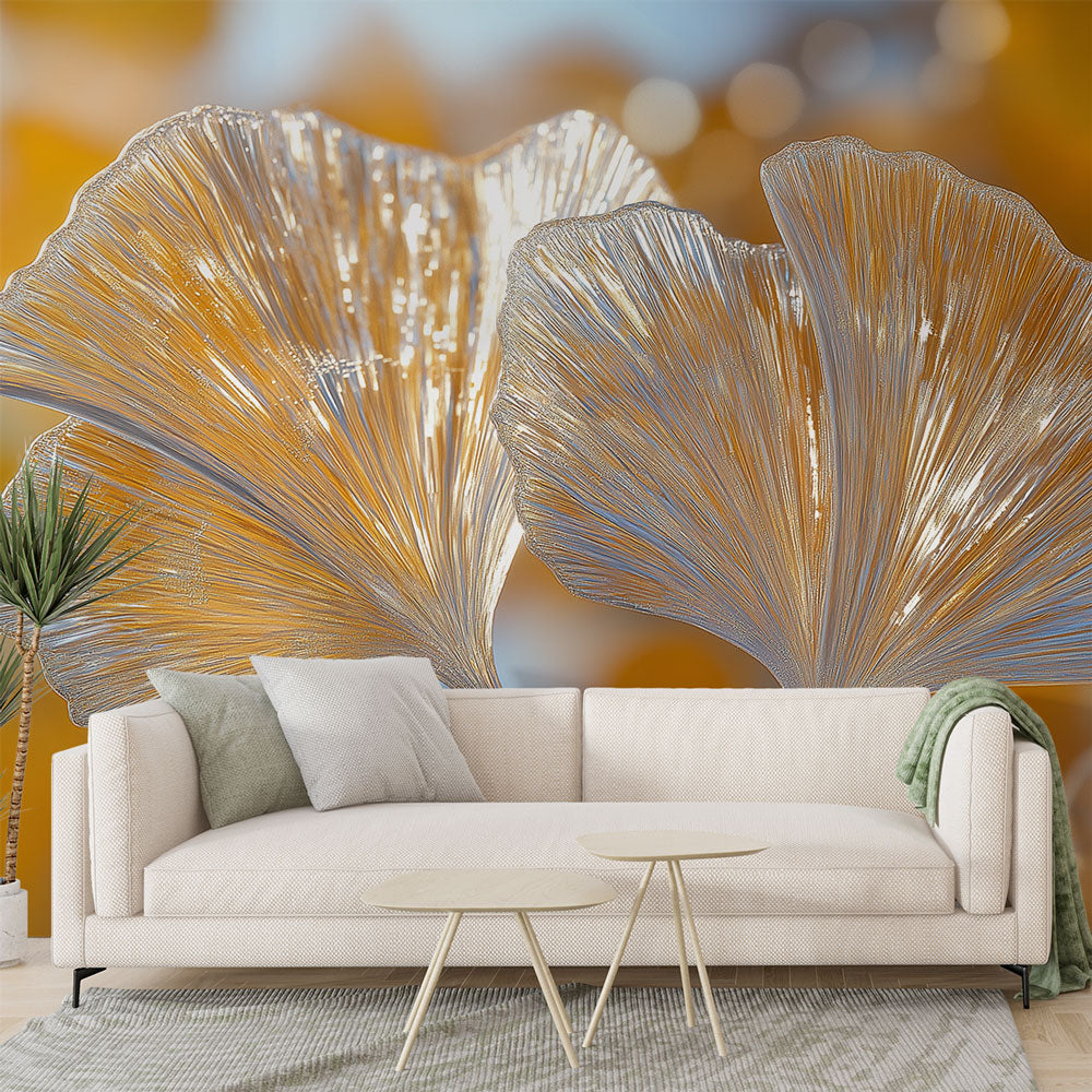 Mural Wallpaper ginkgo | Delicate pattern of translucent ginkgo leaves ...