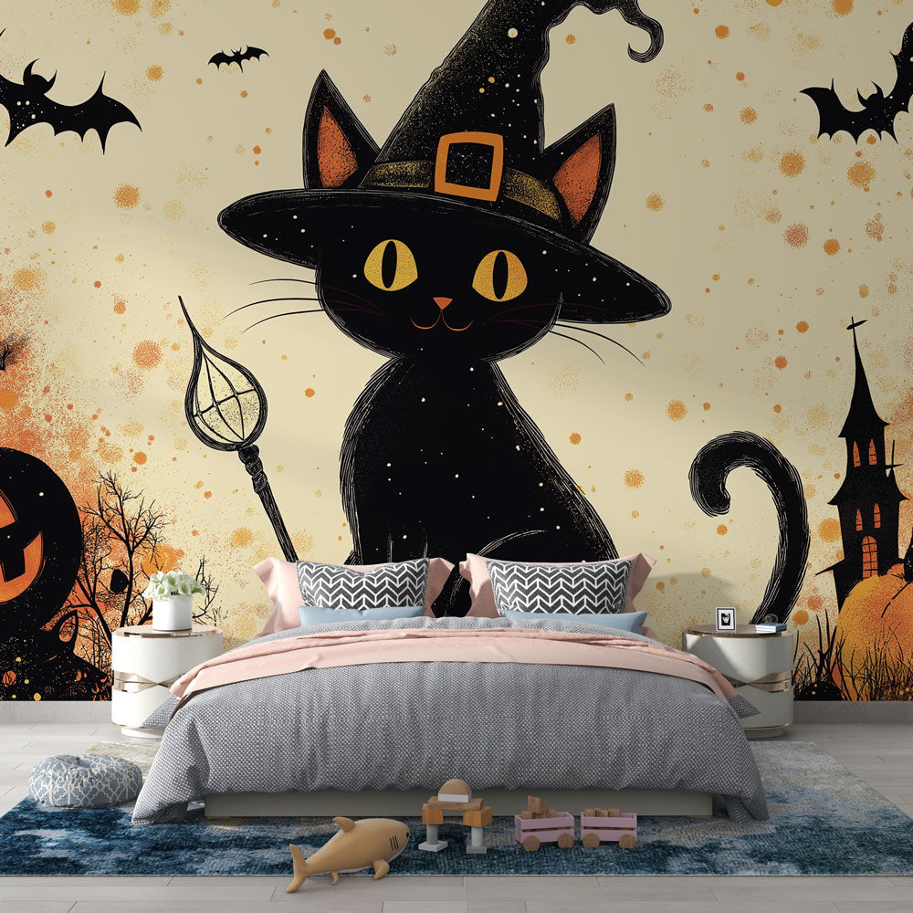 Zwarte Kat Halloween Behang Happy Halloween Achtergrond Heks Zwarte