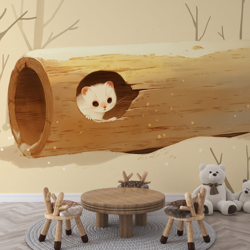 Hermine Mural Wallpaper | Tree Trunk and Snow — WonderMural