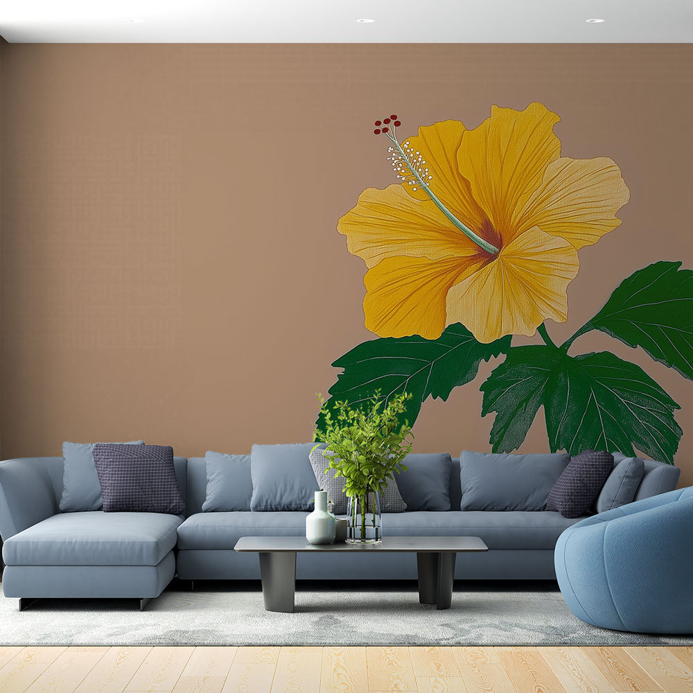 Mural Wallpaper yellow hibiscus | Flowers on soft background — WonderMural