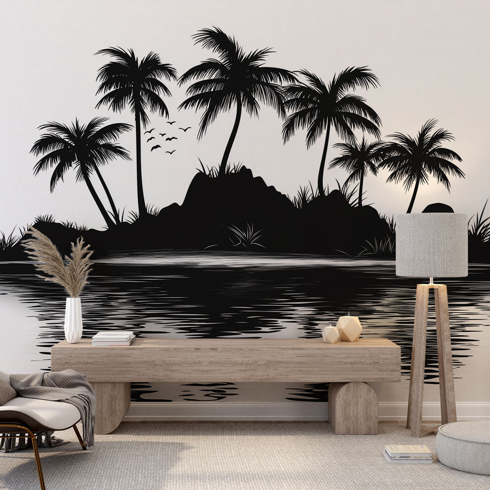 Mural Wallpaper tropical island | Silhouette of an island surrounded b ...
