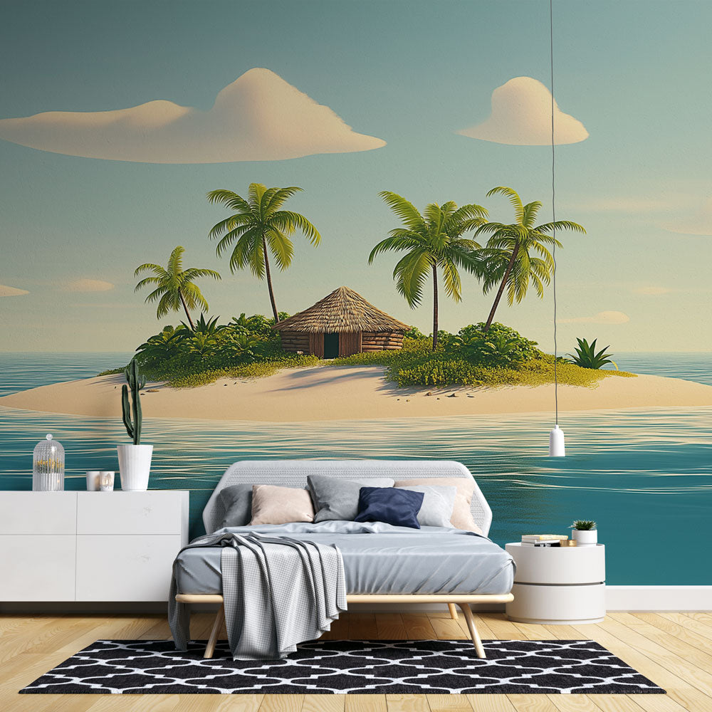 Mural Wallpaper tropical island | A peaceful landscape with a cabin by ...