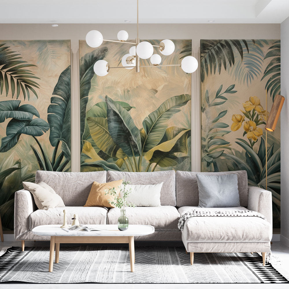 Mural Wallpaper imitation botanical painting | Luxuriant plants and vi ...
