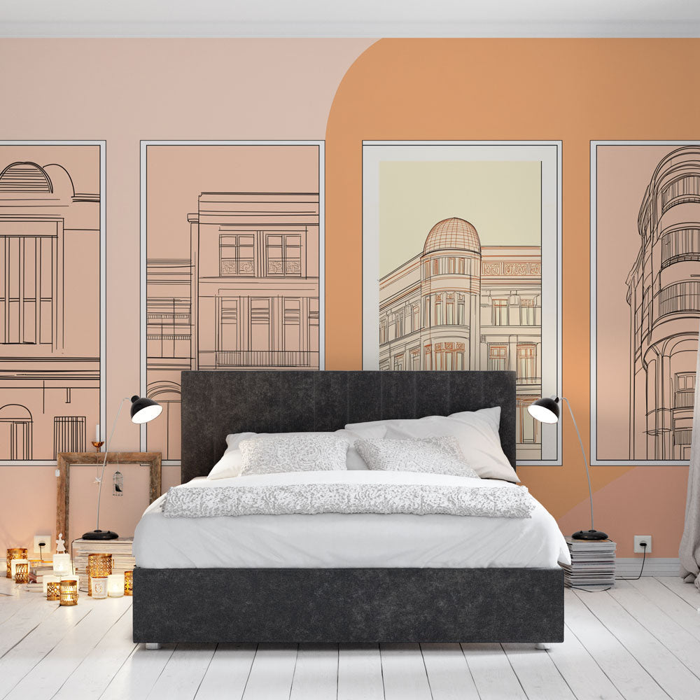 Mural Wallpaper imitation painting | Illustrations of buildings in an ...
