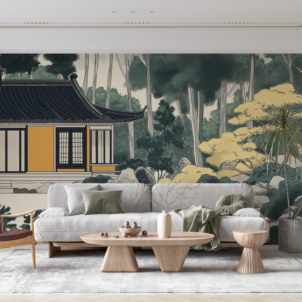 Mural Wallpaper zen garden | Traditional house and soothing landscapes ...