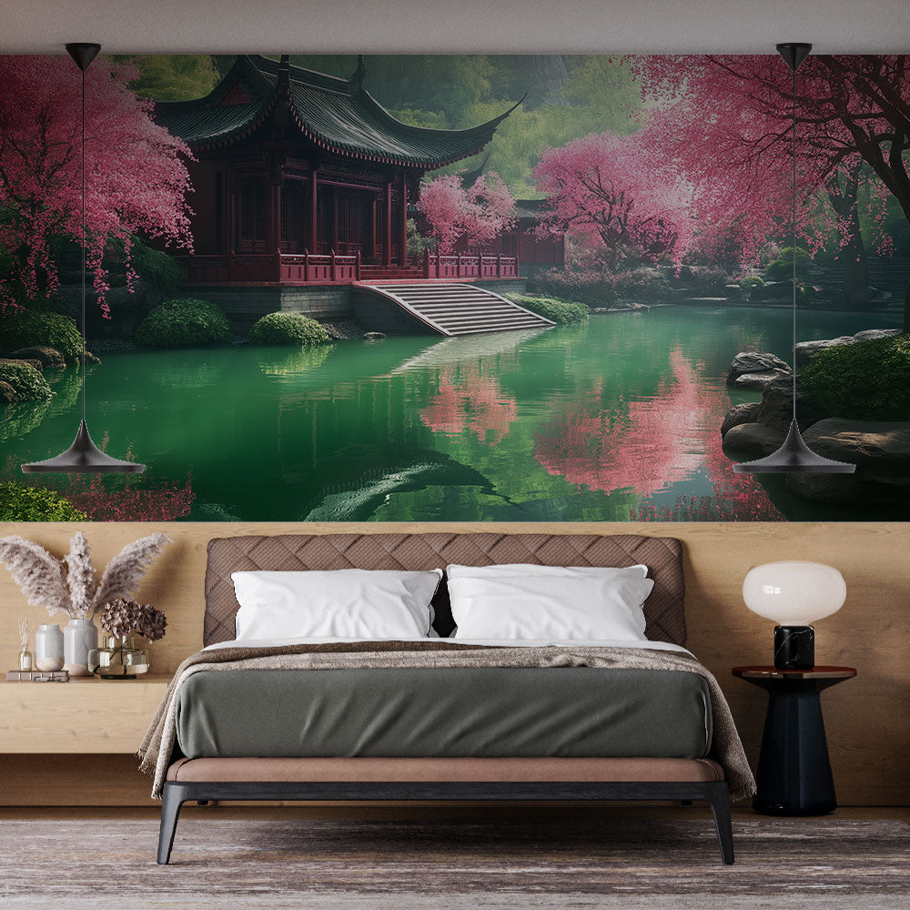 Mural Wallpaper zen garden | Tranquil landscape with cherry blossoms a ...