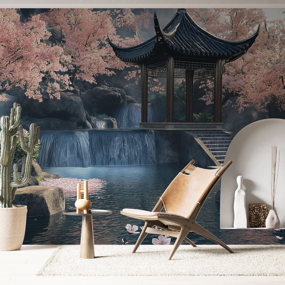 Mural Wallpaper zen garden | Peaceful reflection of a pavilion in cher ...