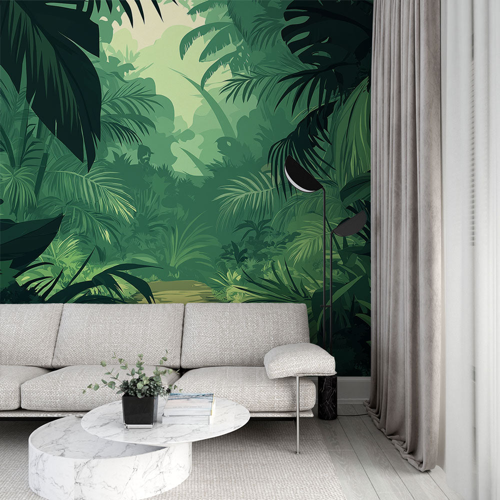 Mural Wallpaper jungle | Path through lush foliage — WonderMural
