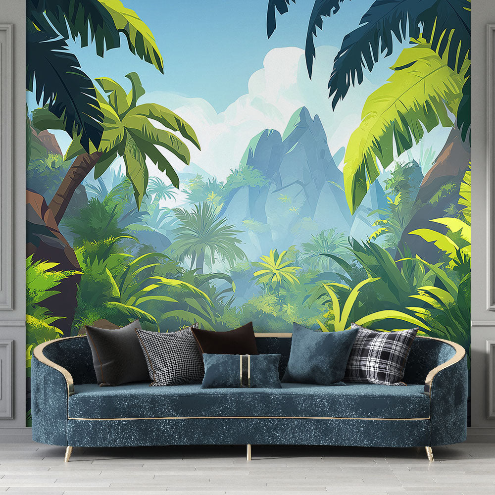 Mural Wallpaper jungle | Bright path in the heart of lush vegetation ...