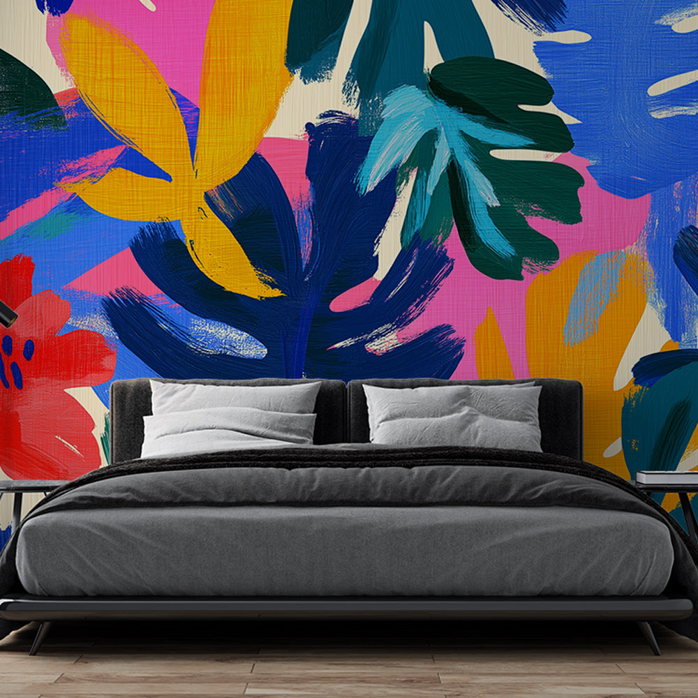 Mural Wallpaper jungle and flowers | Colorful oil painting — WonderMural