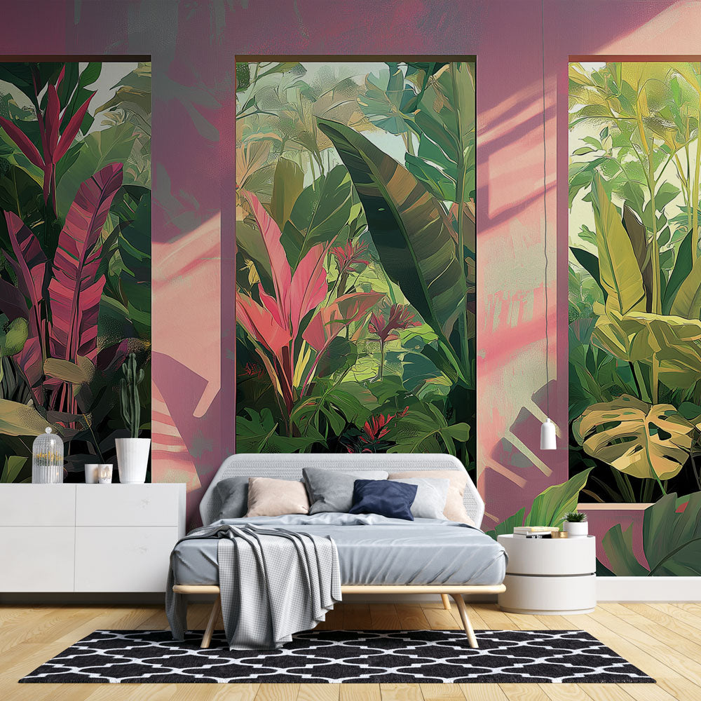 Modern jungle mural wallpaper | Vibrant visual of tropical plants in a ...