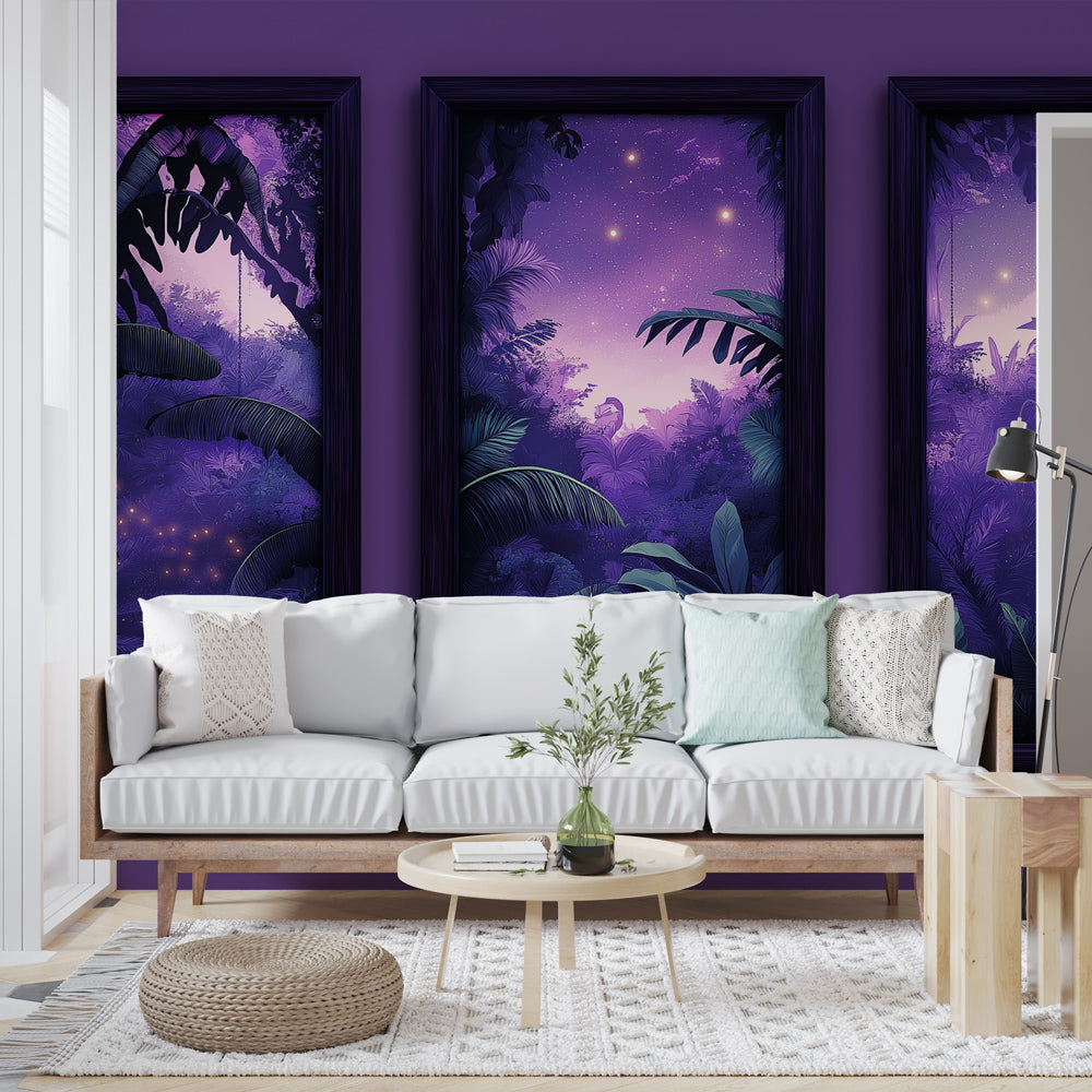 Mural Wallpaper jungle nocturne | Luxuriant forests and twinkling star ...