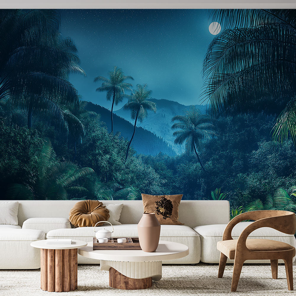 Mural Wallpaper nocturnal jungle | Soothing scene of a jungle under th ...