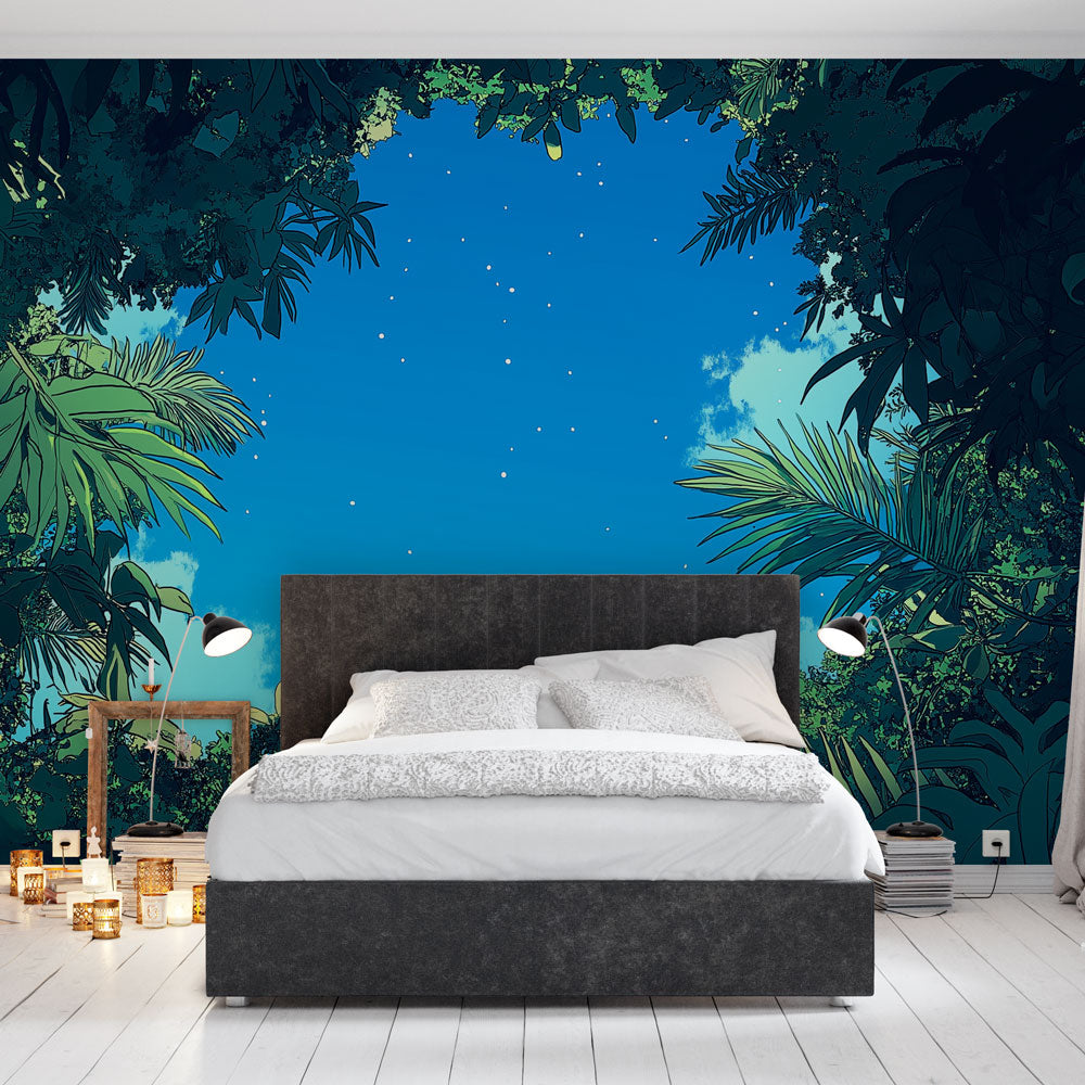 Mural Wallpaper jungle | Ceiling of a jungle illuminated by the blue s ...
