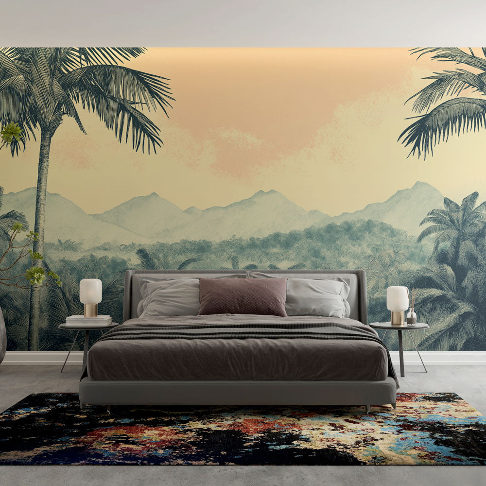 Mural Wallpaper jungle | Tropical views with mountains and palm trees ...