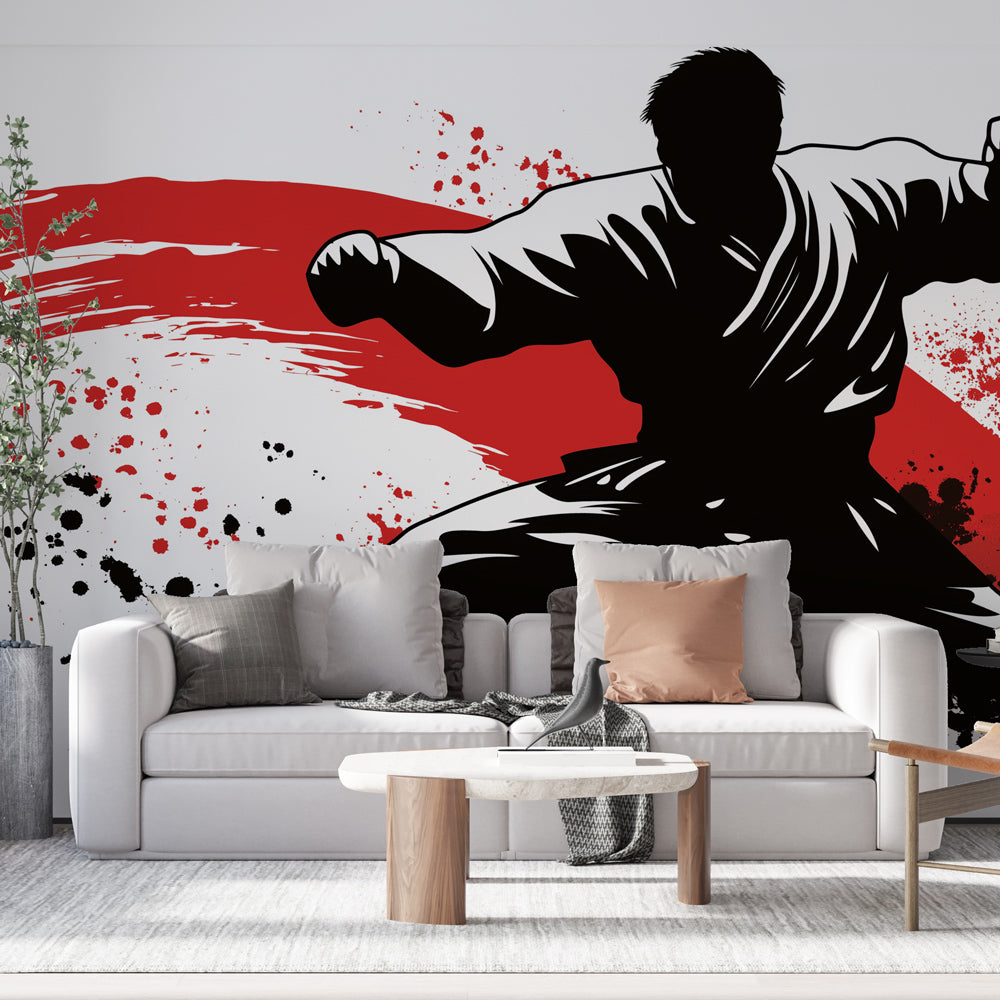 Mural Wallpaper karate | Kata on a background of red and black splashe ...