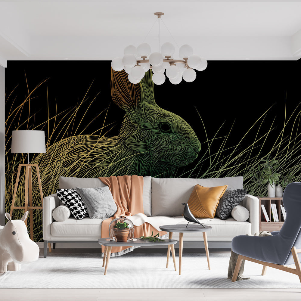 Mural Wallpaper rabbit | Silhouette of a stylized rabbit among the gra ...