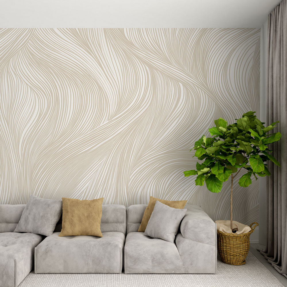 Mural Wallpaper wavy lines | Elegant and modern pattern in light beige ...