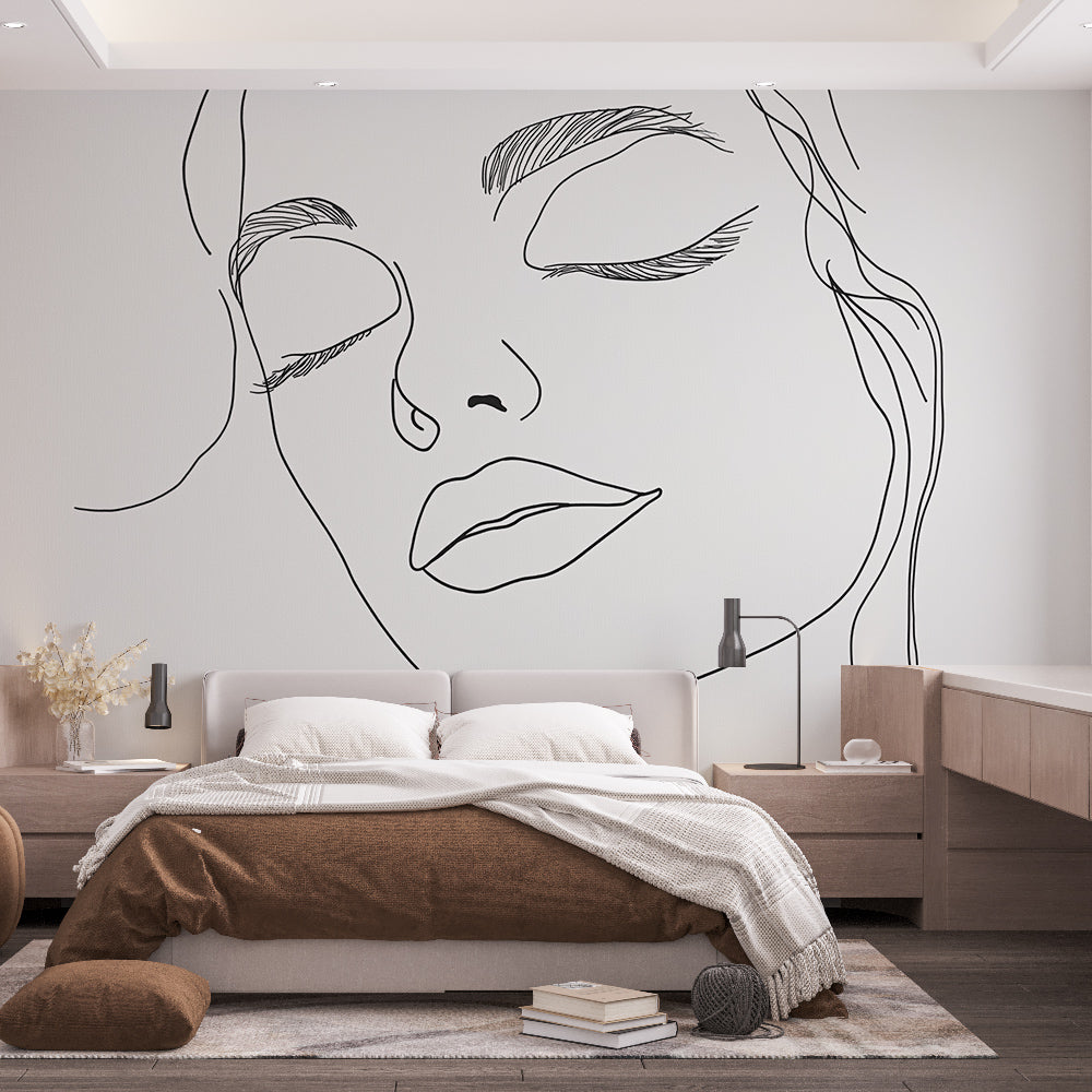 Mural Wallpaper line art | Minimalist panoramic portrait — WonderMural