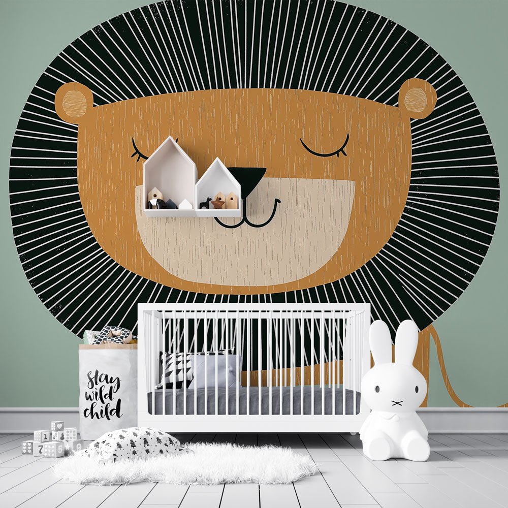Mural Wallpaper lion | Stylized lion with soft colors for a child's ro ...