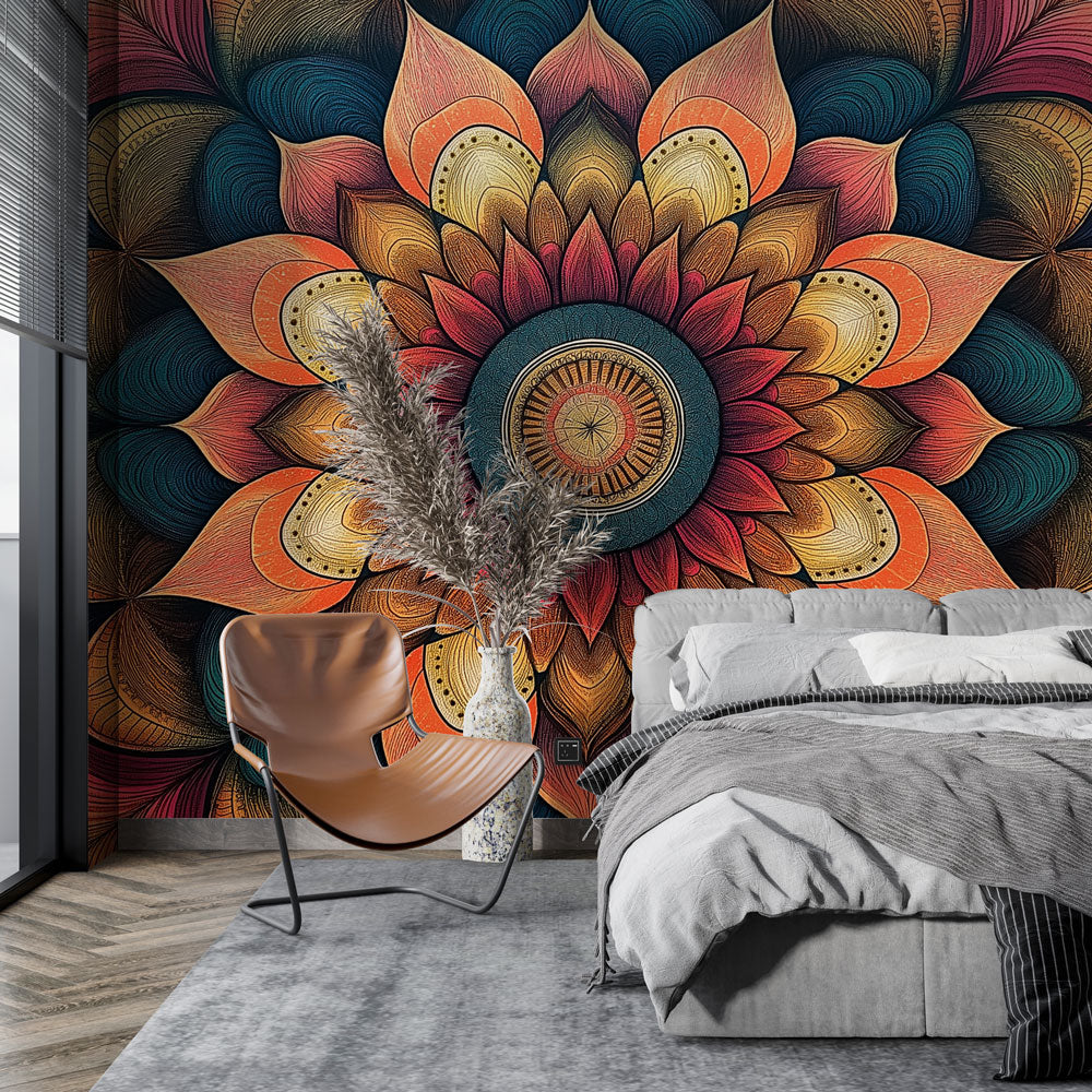 Colorful mandala Mural Wallpaper | Dark and bright floral pattern ...
