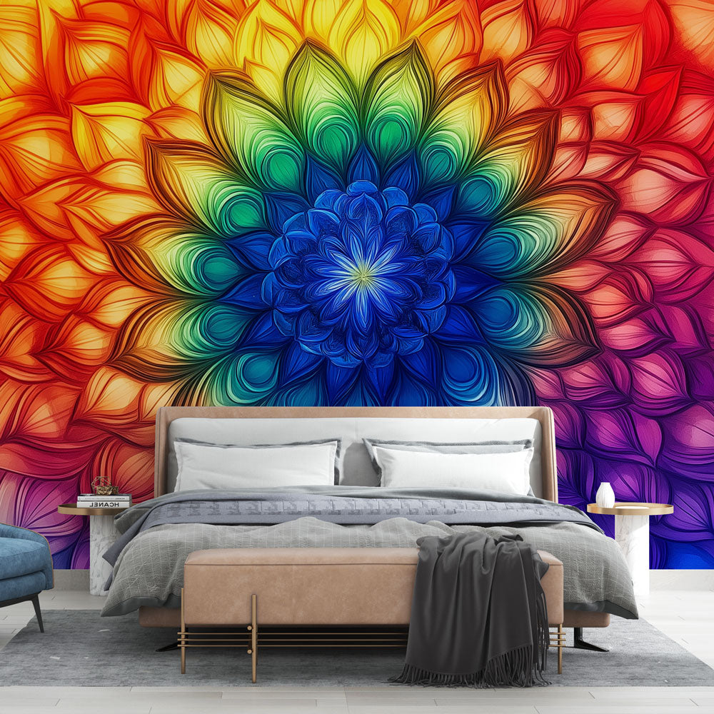 Tapete mandala | Explosion von lebendigen Farben — WonderMural