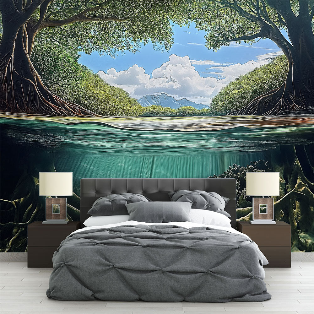 Foto Behang mangrove | Een rustgevend onderwaterlandschap met boomwort ...