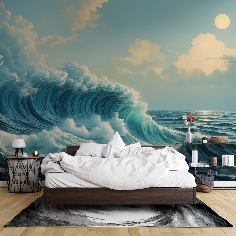 Ocean Mural Wallpaper | Unleashed Drawing with Boat — WonderMural