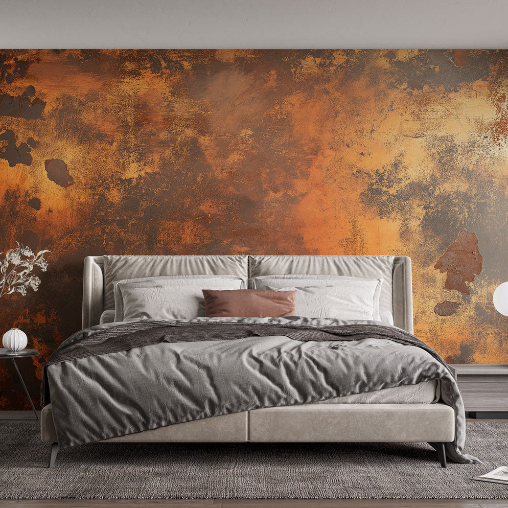 Mural Wallpaper aged metal | Rusty texture with shades of orange and b ...