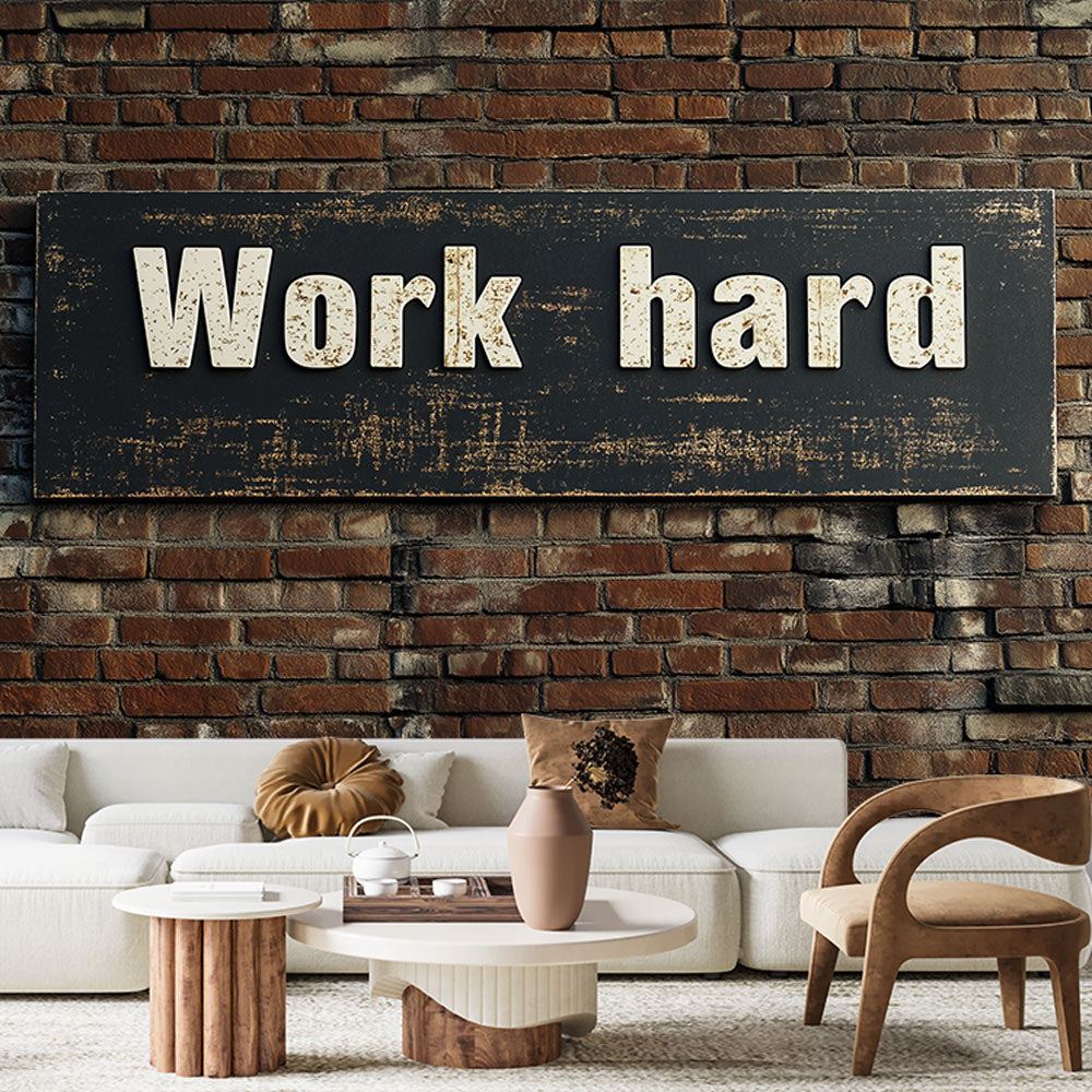 Mural Wallpaper motivation | 'Work hard' on rustic brick background ...