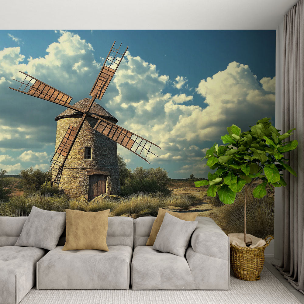 Mural Wallpaper windmill | Charming windmill on natural background ...