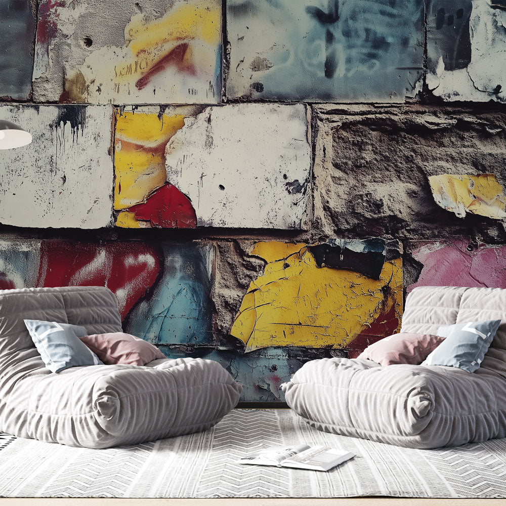 Papel pintado murales | Pared colorida con capas de pintura descascara ...