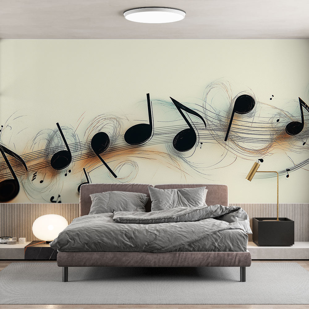 Mural Wallpaper musical | Motifs of moving musical notes — WonderMural