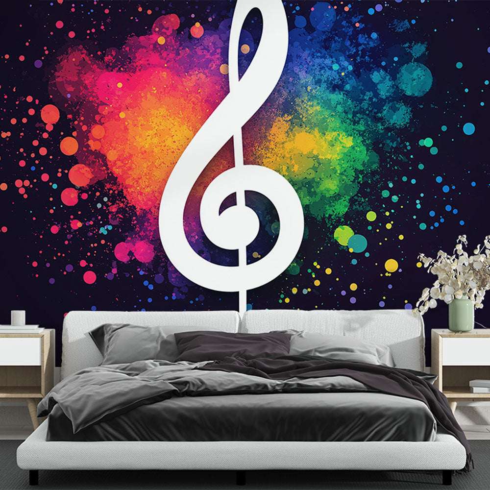 Mural Wallpaper musical | Musical note on a splashed colorful backgrou ...