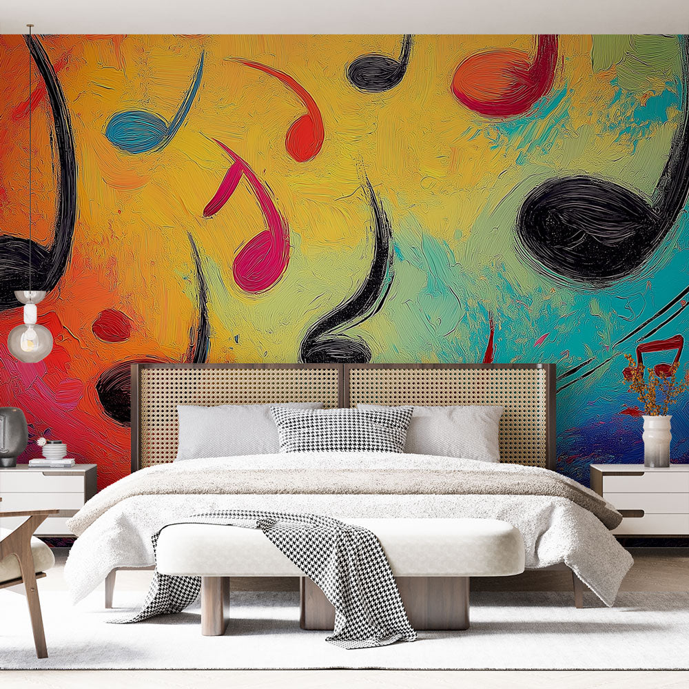 Mural Wallpaper | Colorful music notes on vibrant background — WonderMural