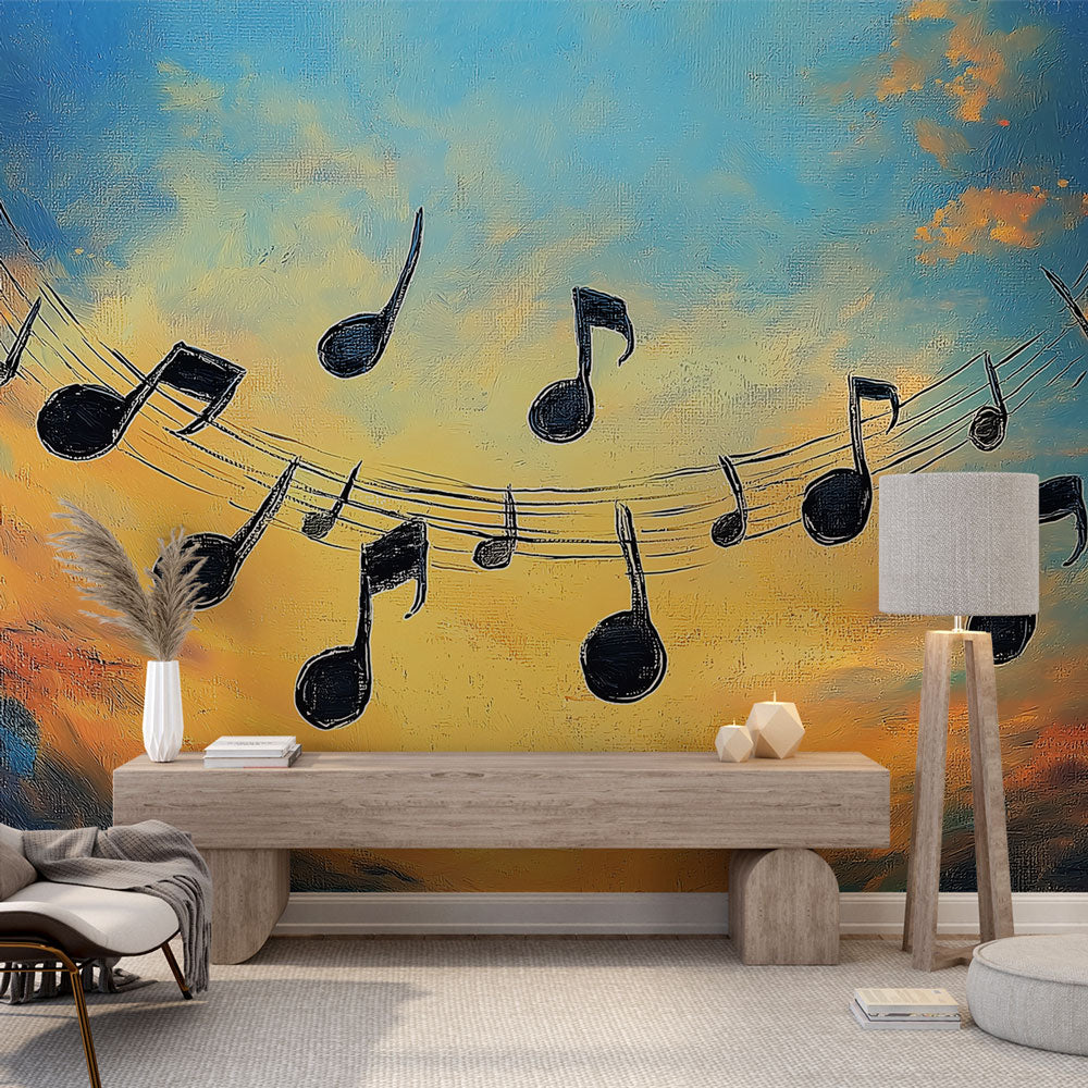 Mural Wallpaper music | Music notes at colorful dusk — WonderMural
