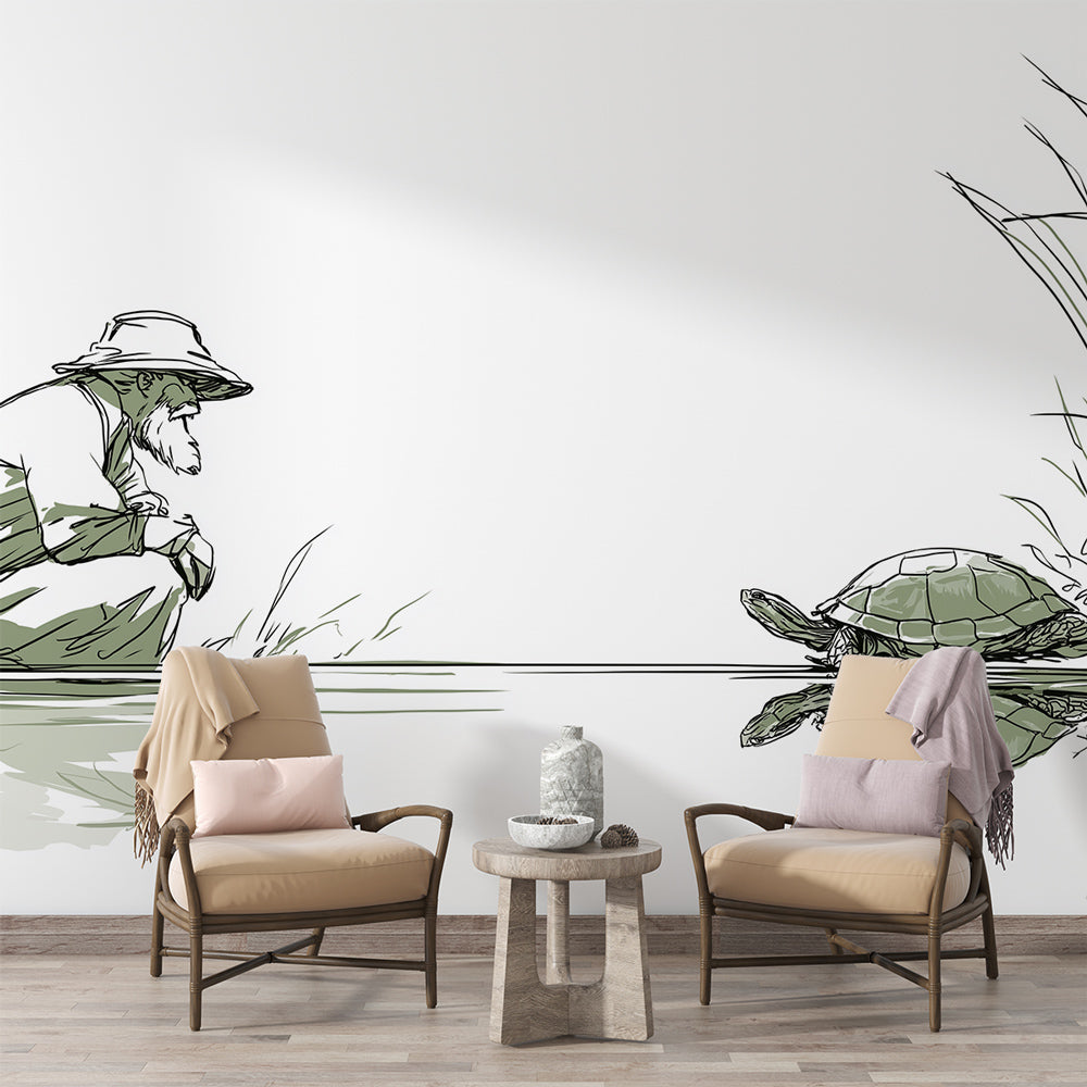 Tapetti rauhallinen luonto | Vanhan miehen ja kilpikonnan kuva veden ...