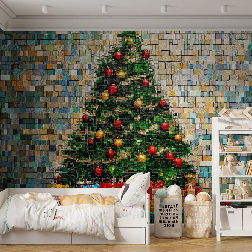 Mural Wallpaper Christmas | Decorated Christmas Tree and Colorful Gift ...