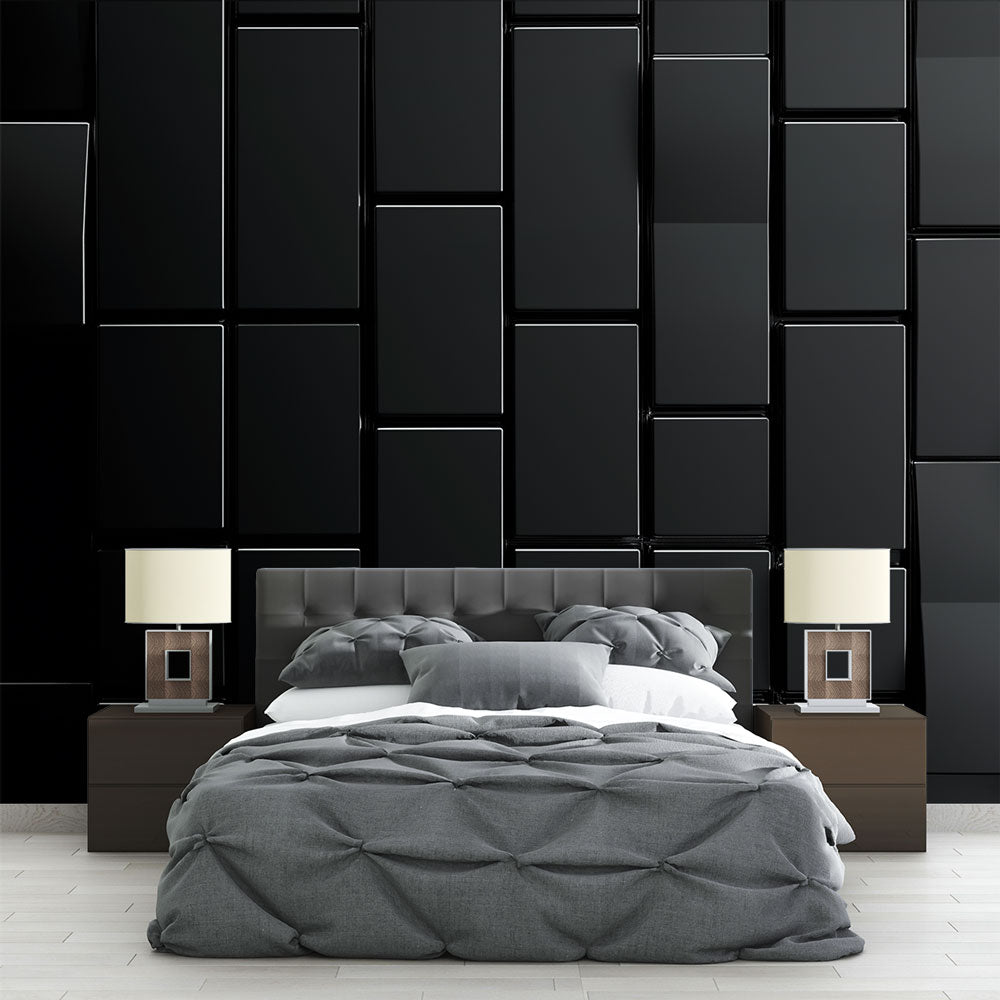 Glossy black Mural Wallpaper | Wall textured in rectangles of differen ...