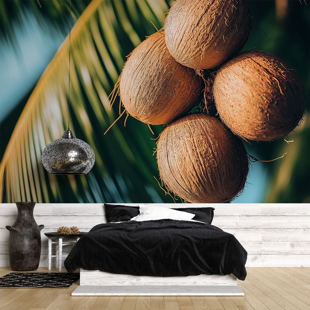 Papel pintado coconut | Cocos colgantes sobre un fondo tropical ...